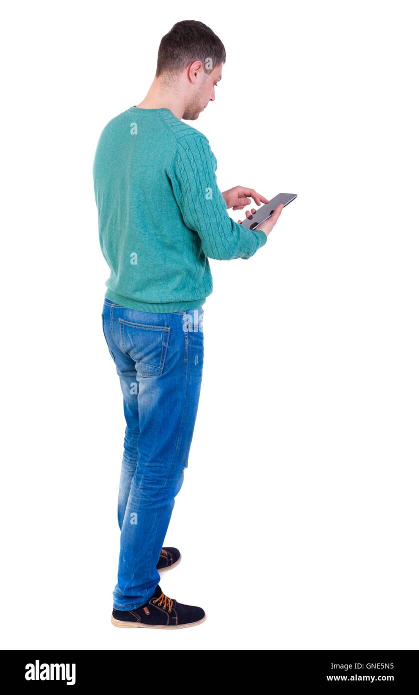 back view of business man uses mobile phone Stock Photo - Alamy