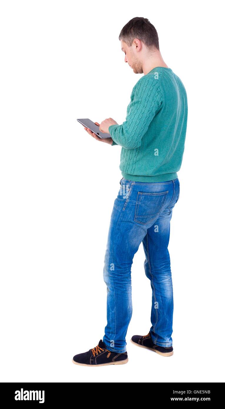 back view of business man uses mobile phone Stock Photo - Alamy