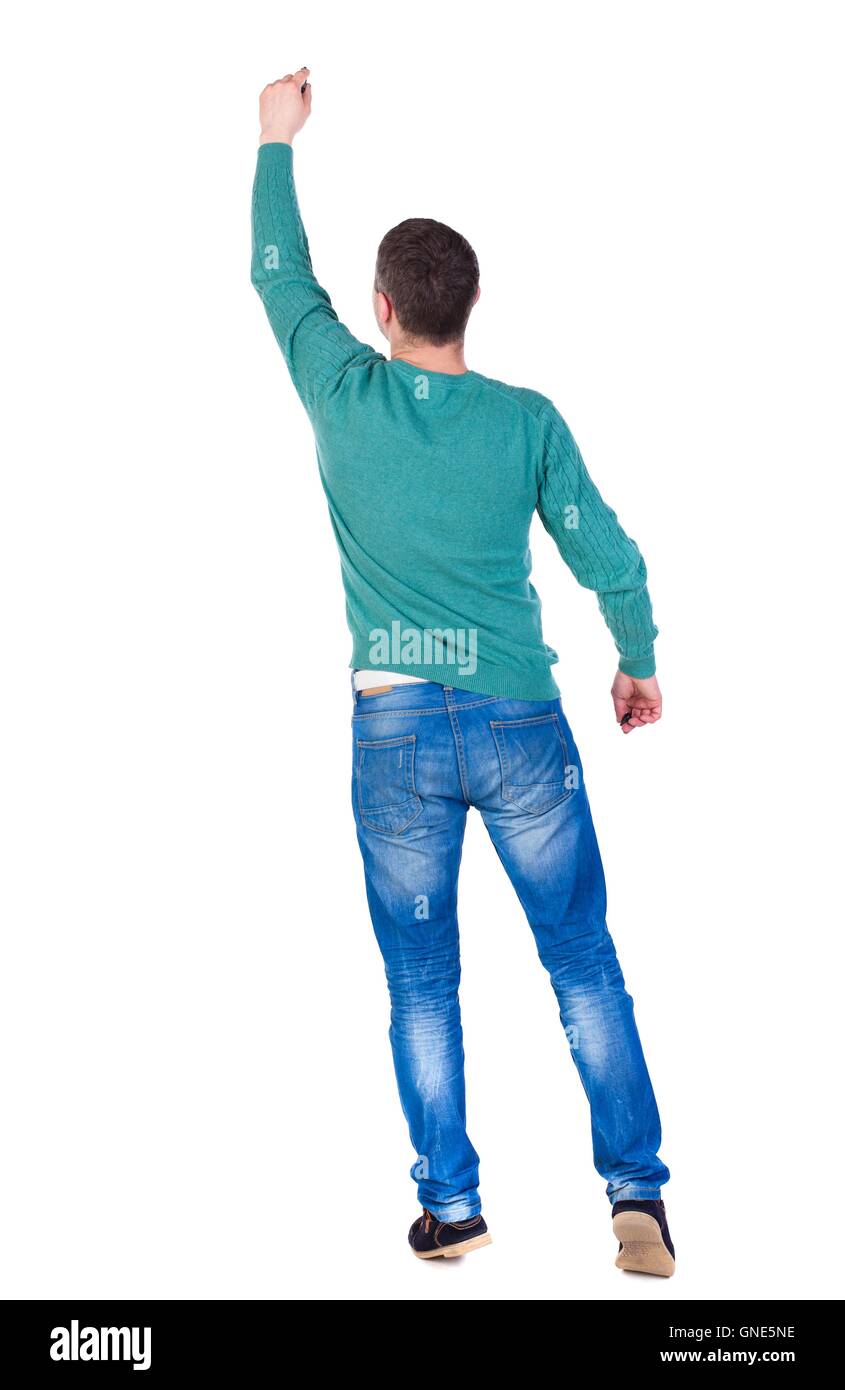 back view of writing business man Stock Photo - Alamy