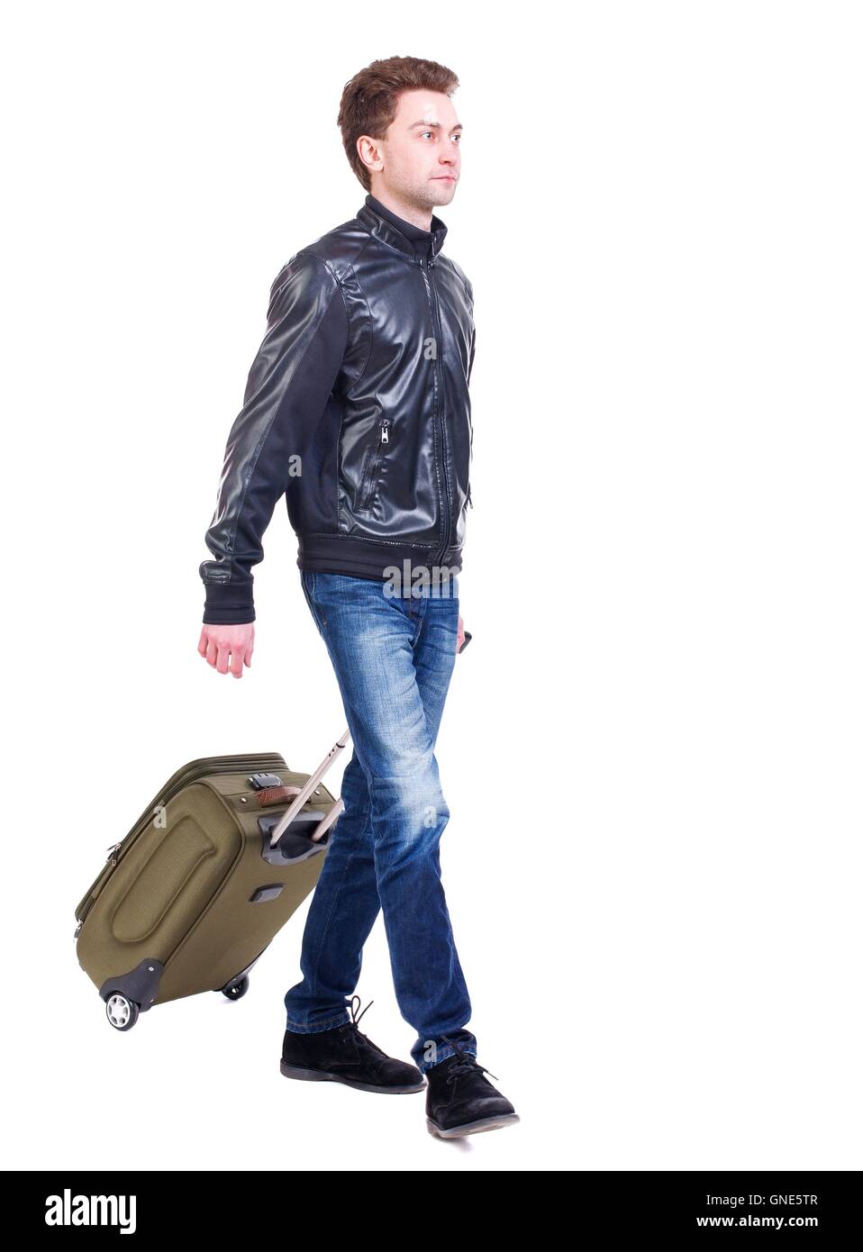 front view of walking man with suitcase Stock Photo - Alamy