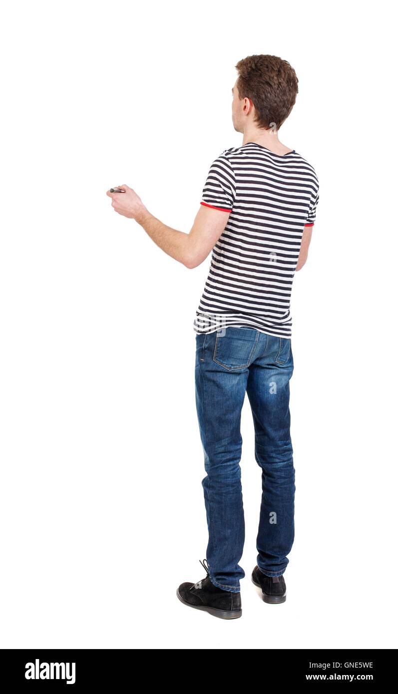 back view of writing business man Stock Photo - Alamy