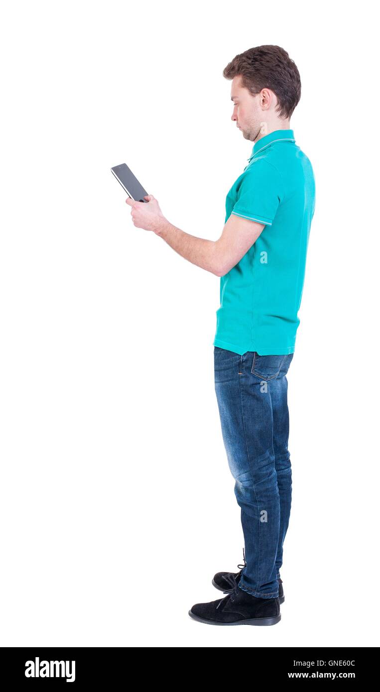 back view of business man uses mobile phone Stock Photo - Alamy