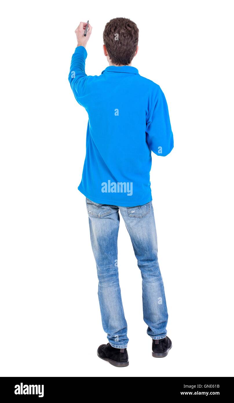 back view of writing business man Stock Photo - Alamy