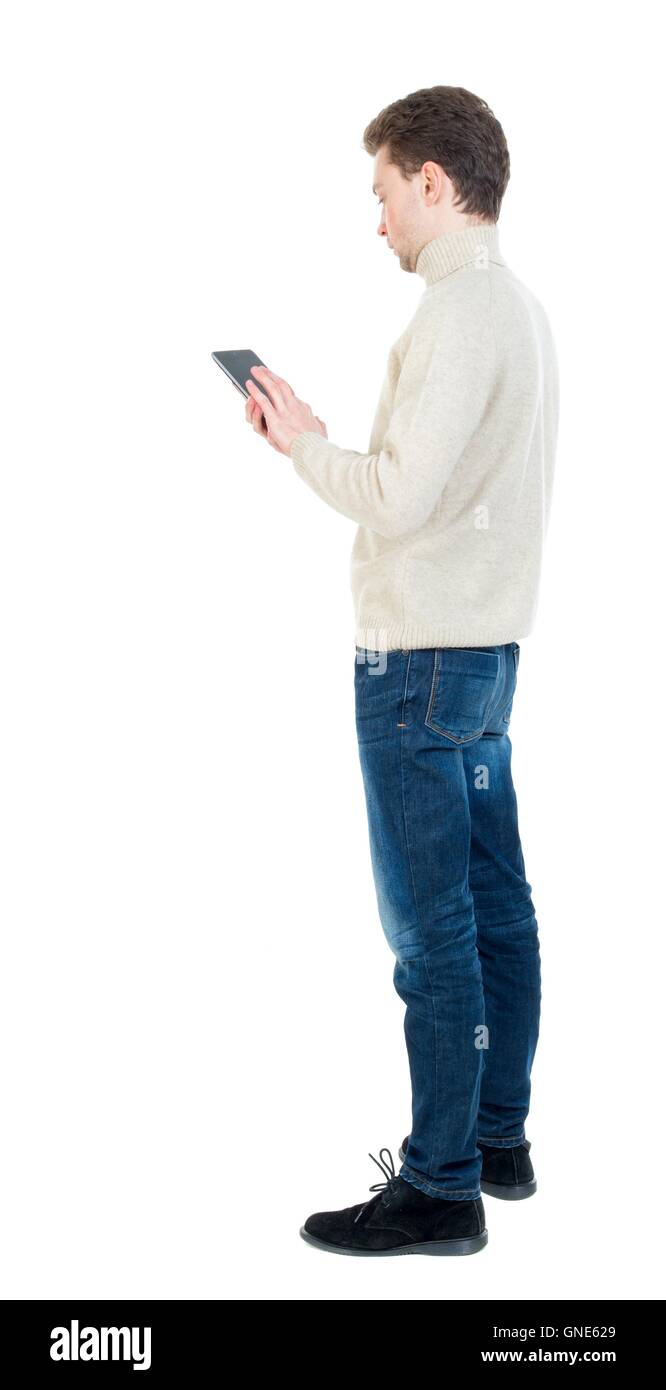 back view of business man uses mobile phone Stock Photo - Alamy