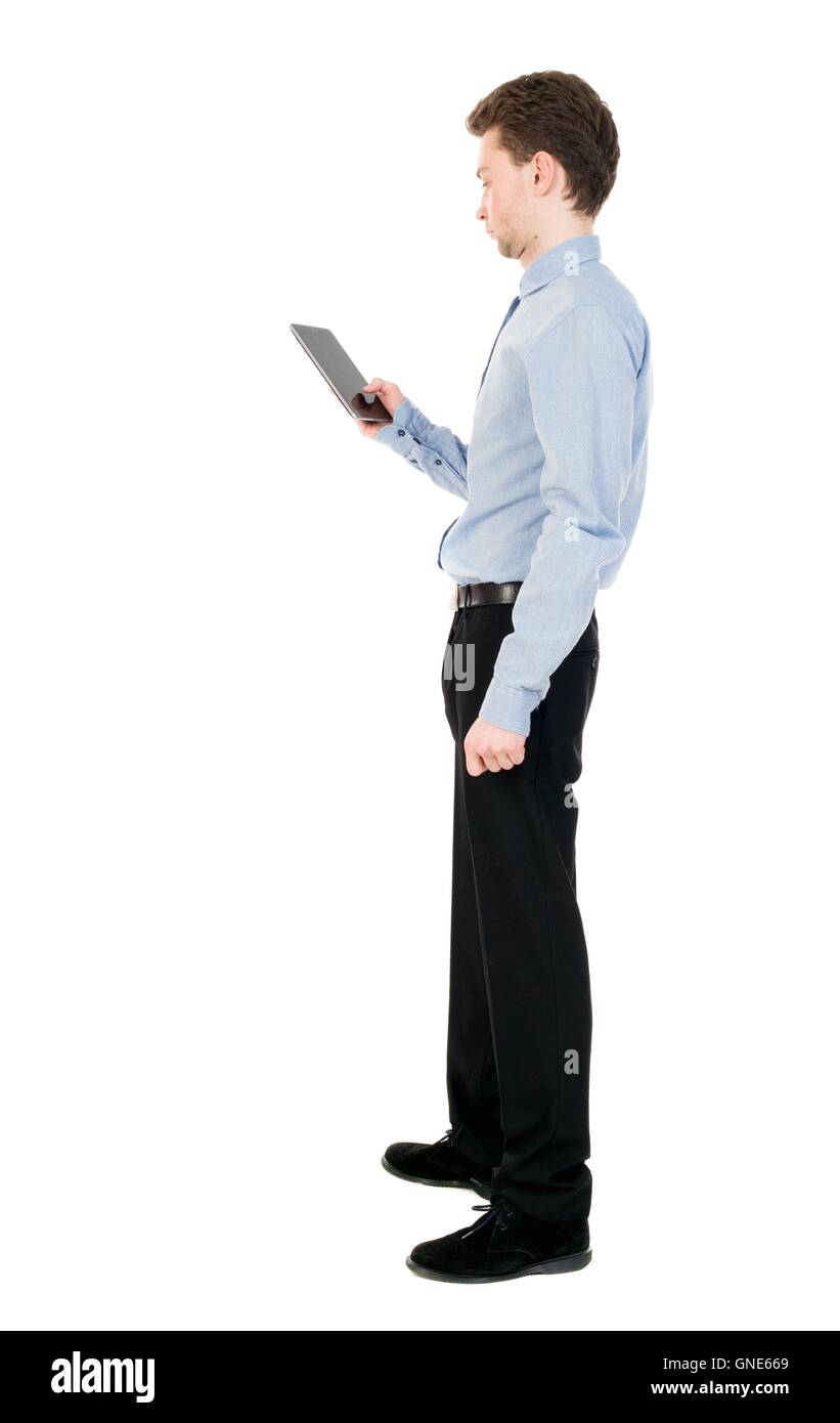 back view of business man uses mobile phone Stock Photo - Alamy