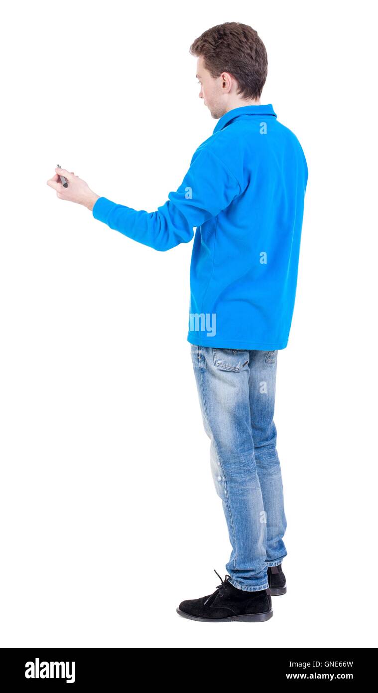 back view of writing business man Stock Photo - Alamy