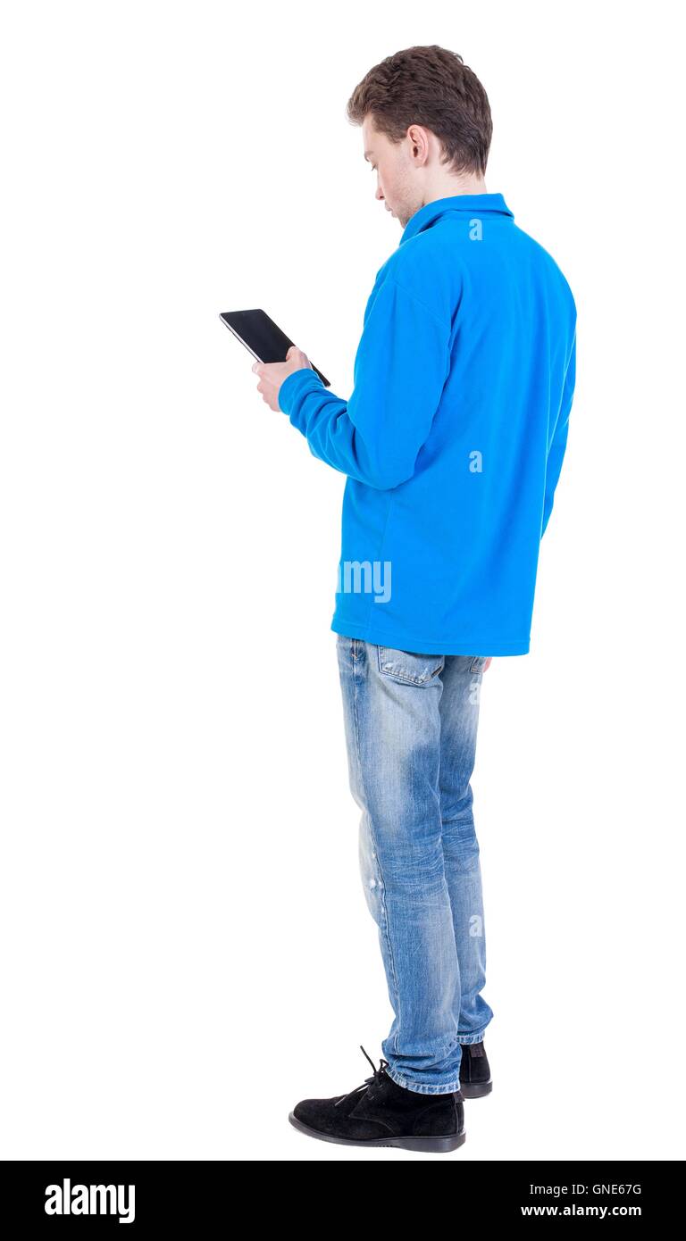 back view of business man uses mobile phone Stock Photo - Alamy