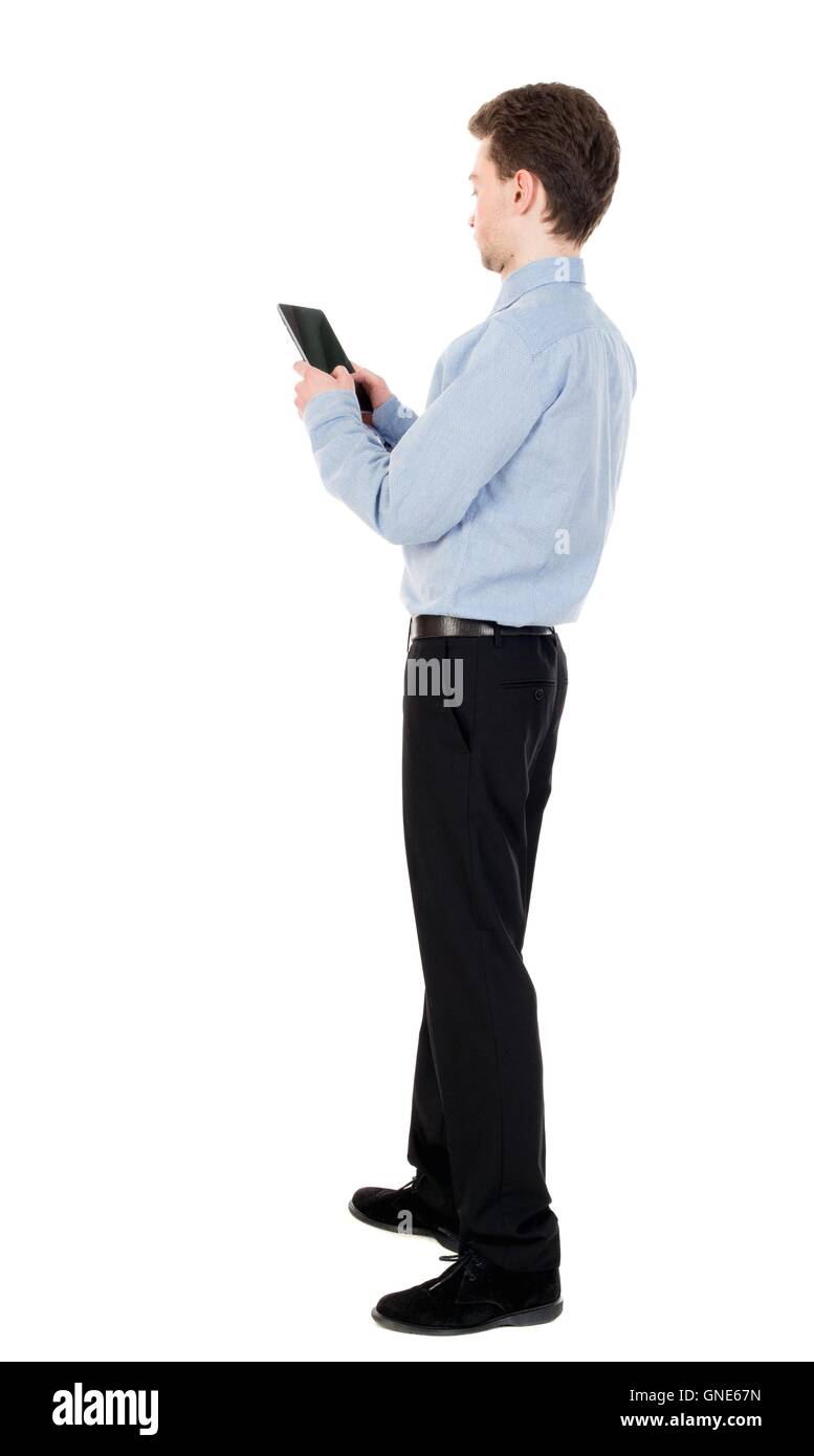 back view of business man uses mobile phone Stock Photo - Alamy
