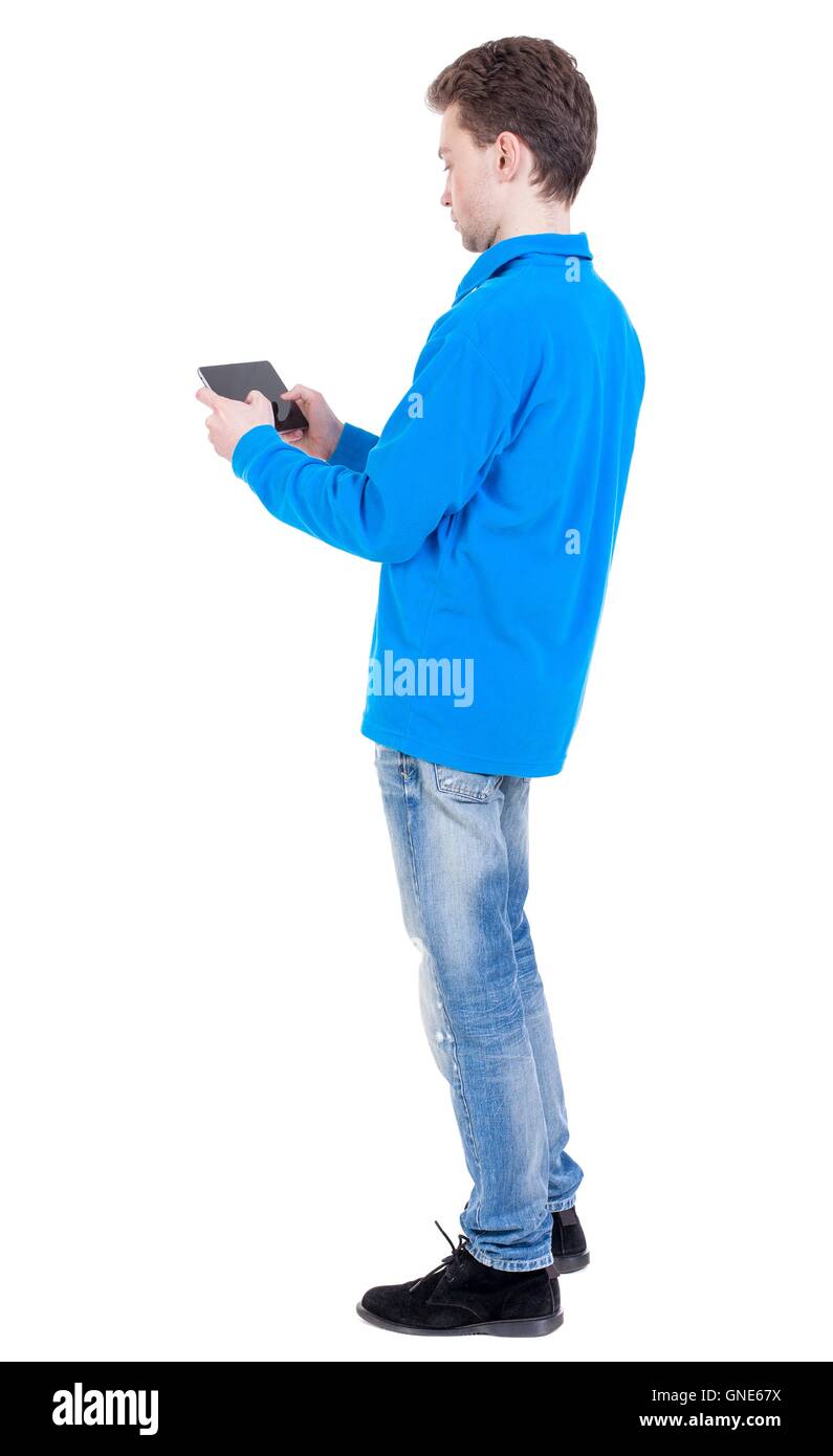 back view of business man uses mobile phone Stock Photo - Alamy