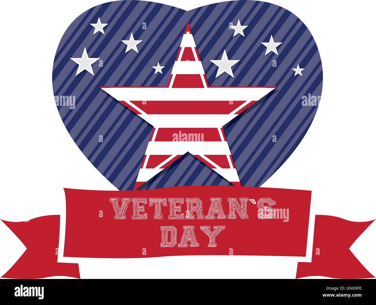 Isolated textured heart with a ribbon with text for veteran's day ...