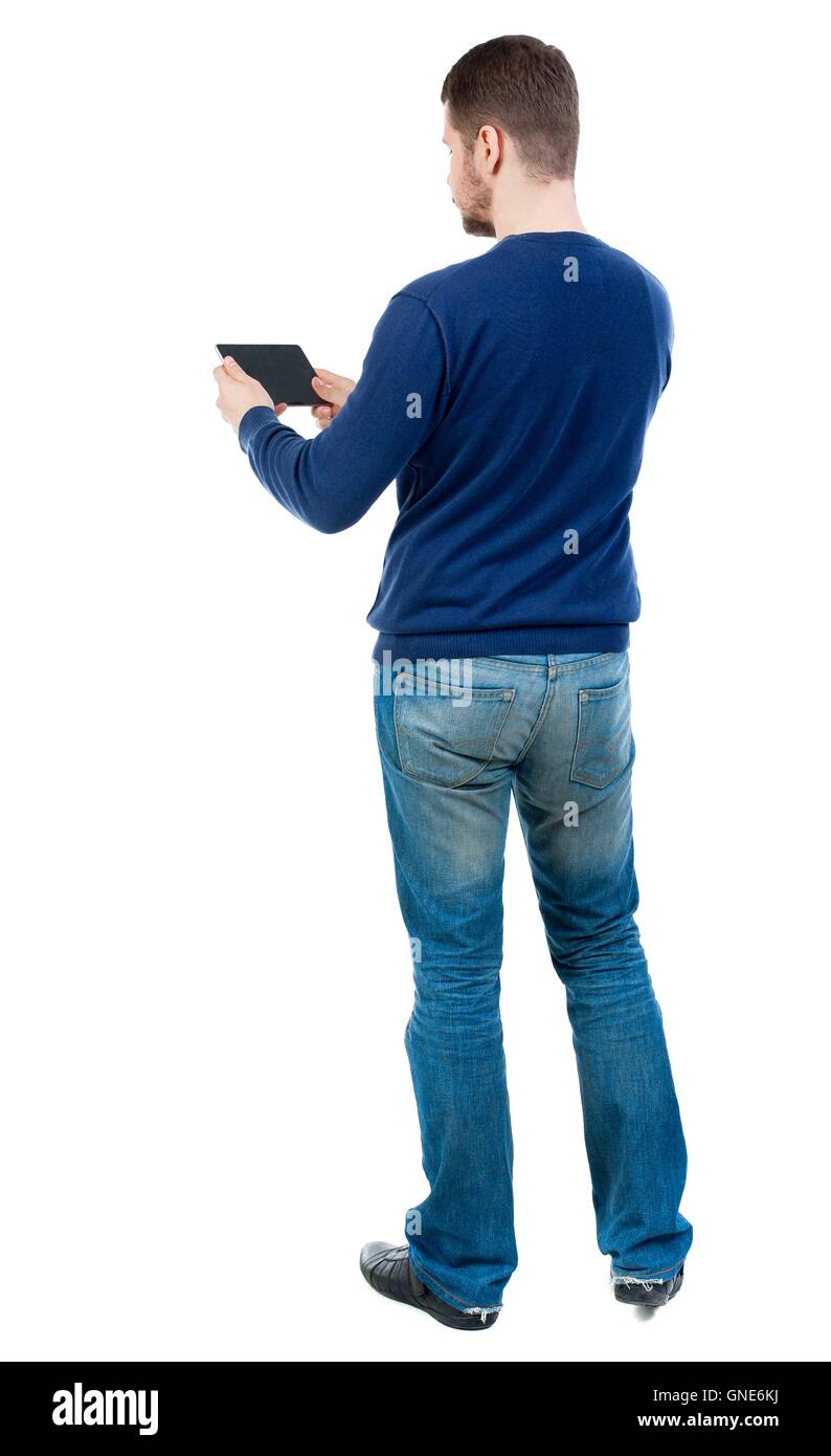 back view of business man uses mobile phone Stock Photo - Alamy