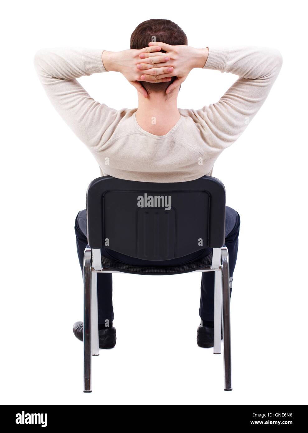 back view of business man sitting on chair Stock Photo - Alamy