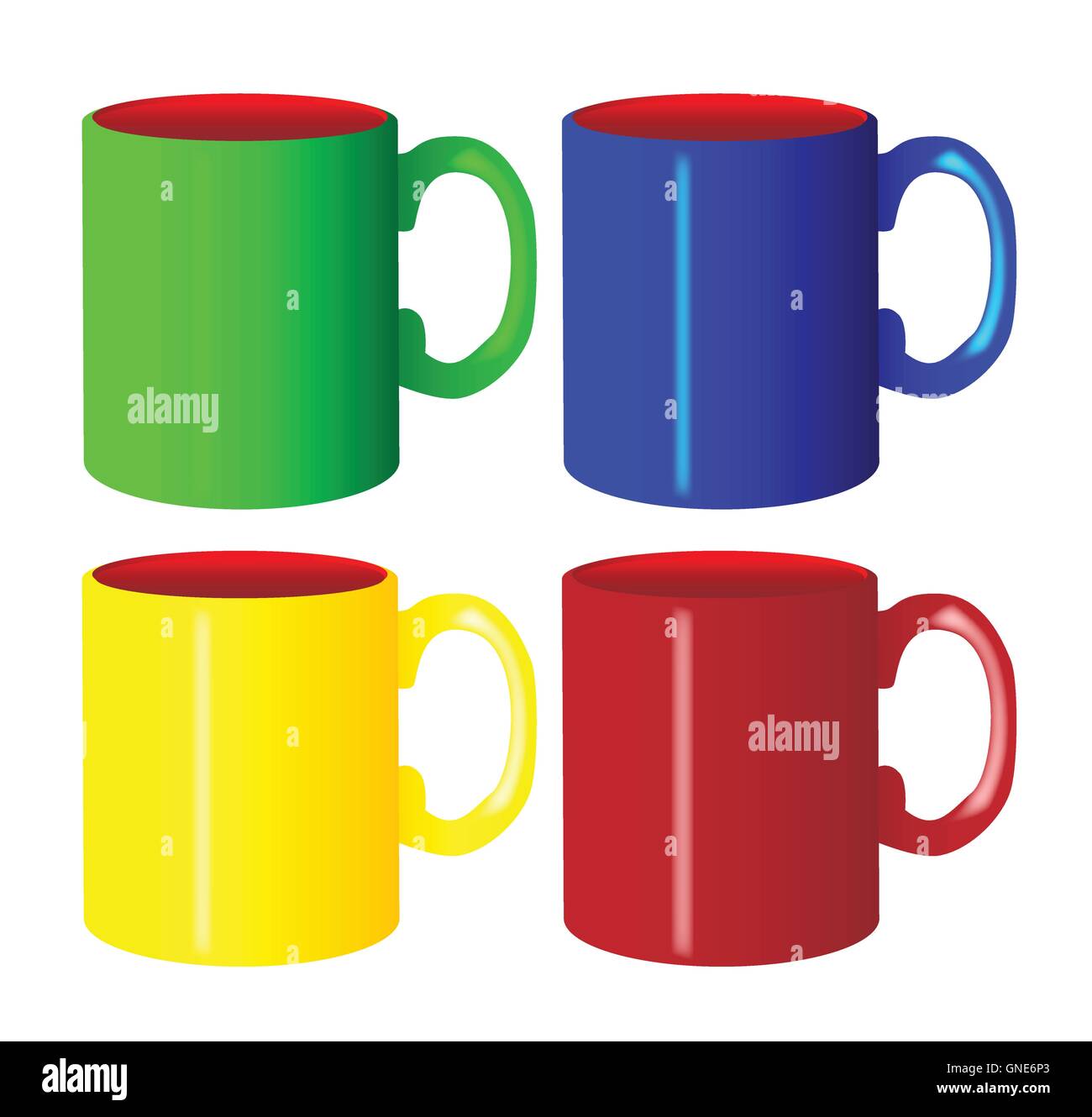 A collection of 4 coloured mugs over a white background Stock Vector ...
