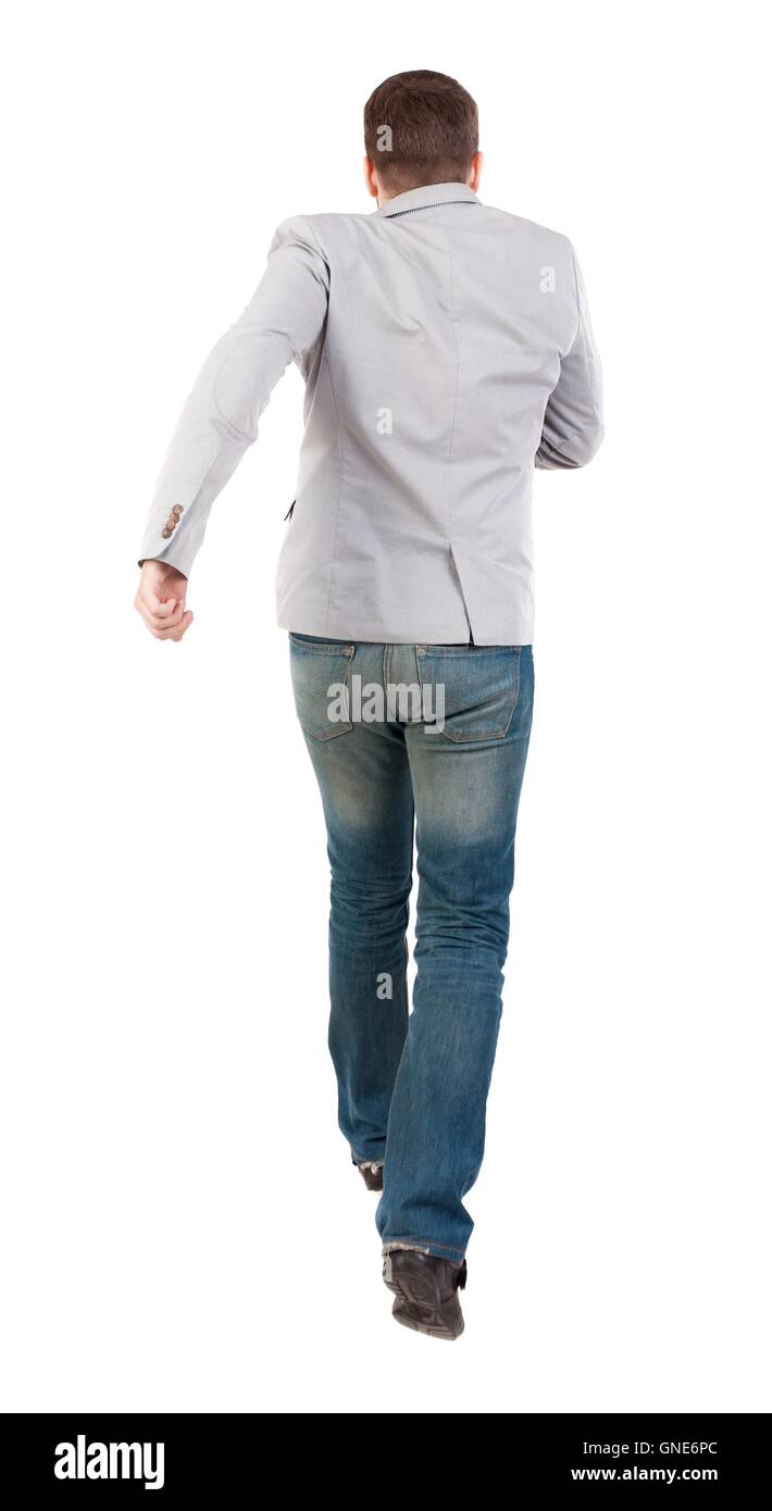 Back view of running business man Stock Photo - Alamy