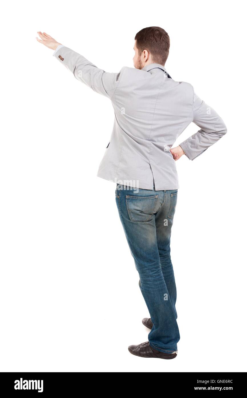 Back view of pointing business man Stock Photo - Alamy