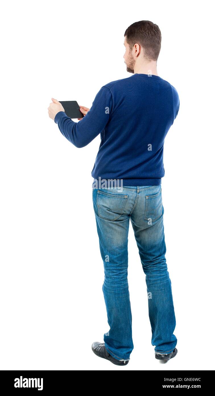 back view of business man uses mobile phone Stock Photo - Alamy