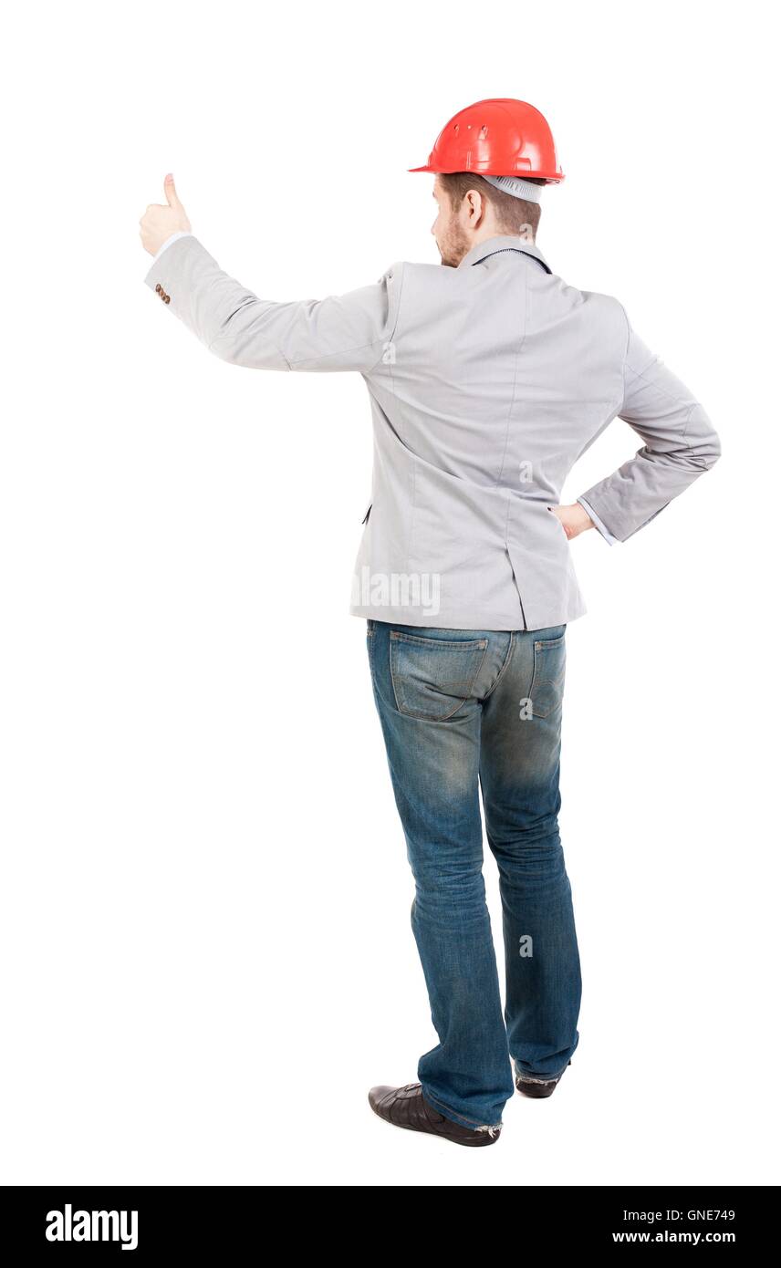Back view of business man shows thumbs up Stock Photo - Alamy