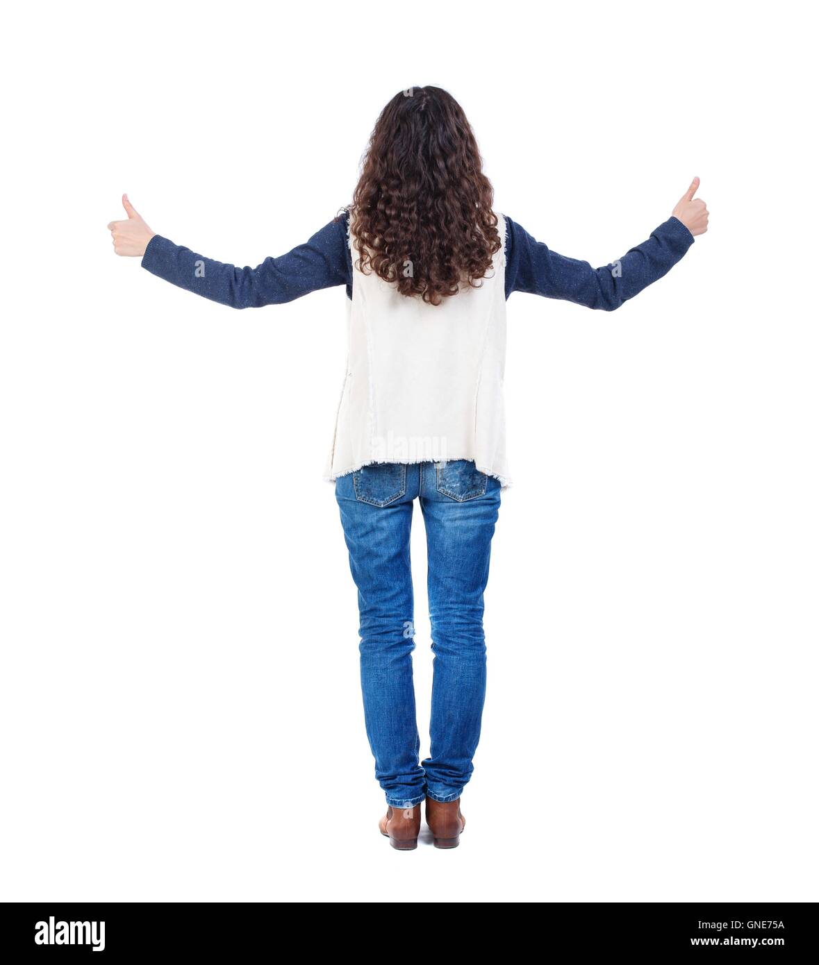 Back view of woman thumbs up Stock Photo - Alamy