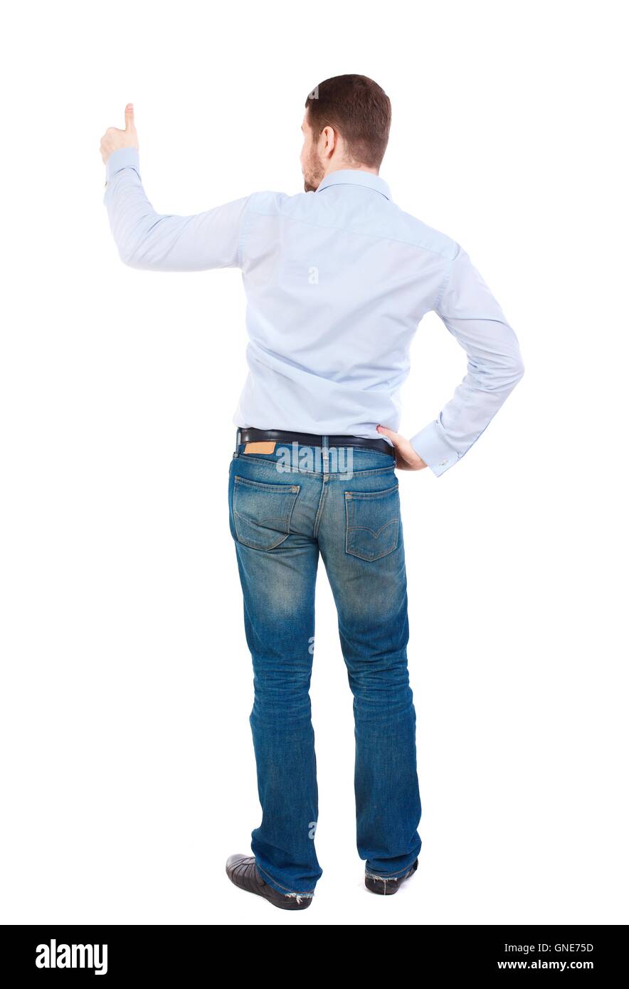 Back view of business man shows thumbs up Stock Photo - Alamy