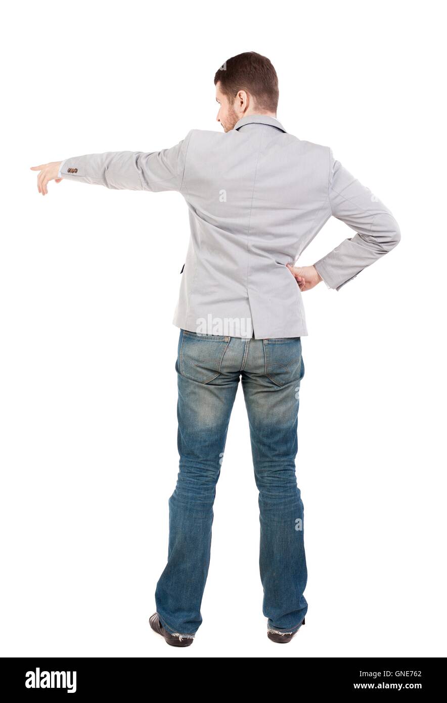 Back view of pointing business man Stock Photo - Alamy