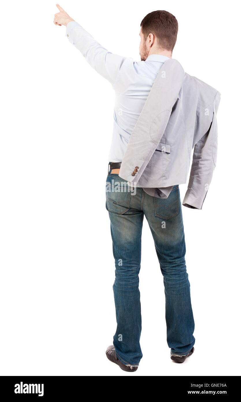 Back view of pointing business man Stock Photo - Alamy