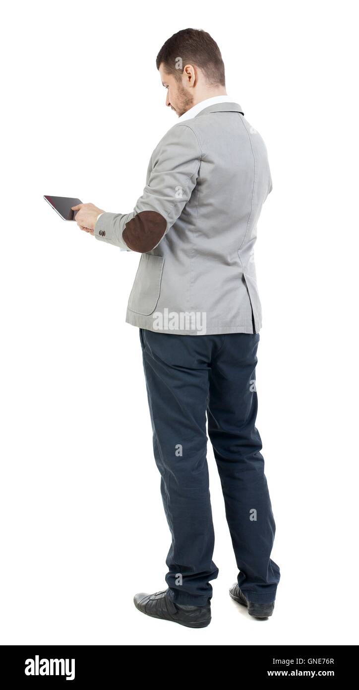 back view of business man uses mobile phone Stock Photo - Alamy