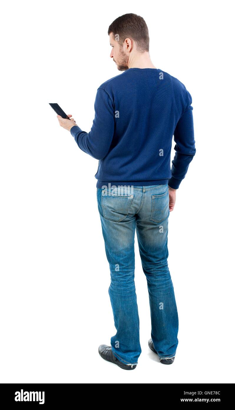 back view of business man uses mobile phone Stock Photo - Alamy