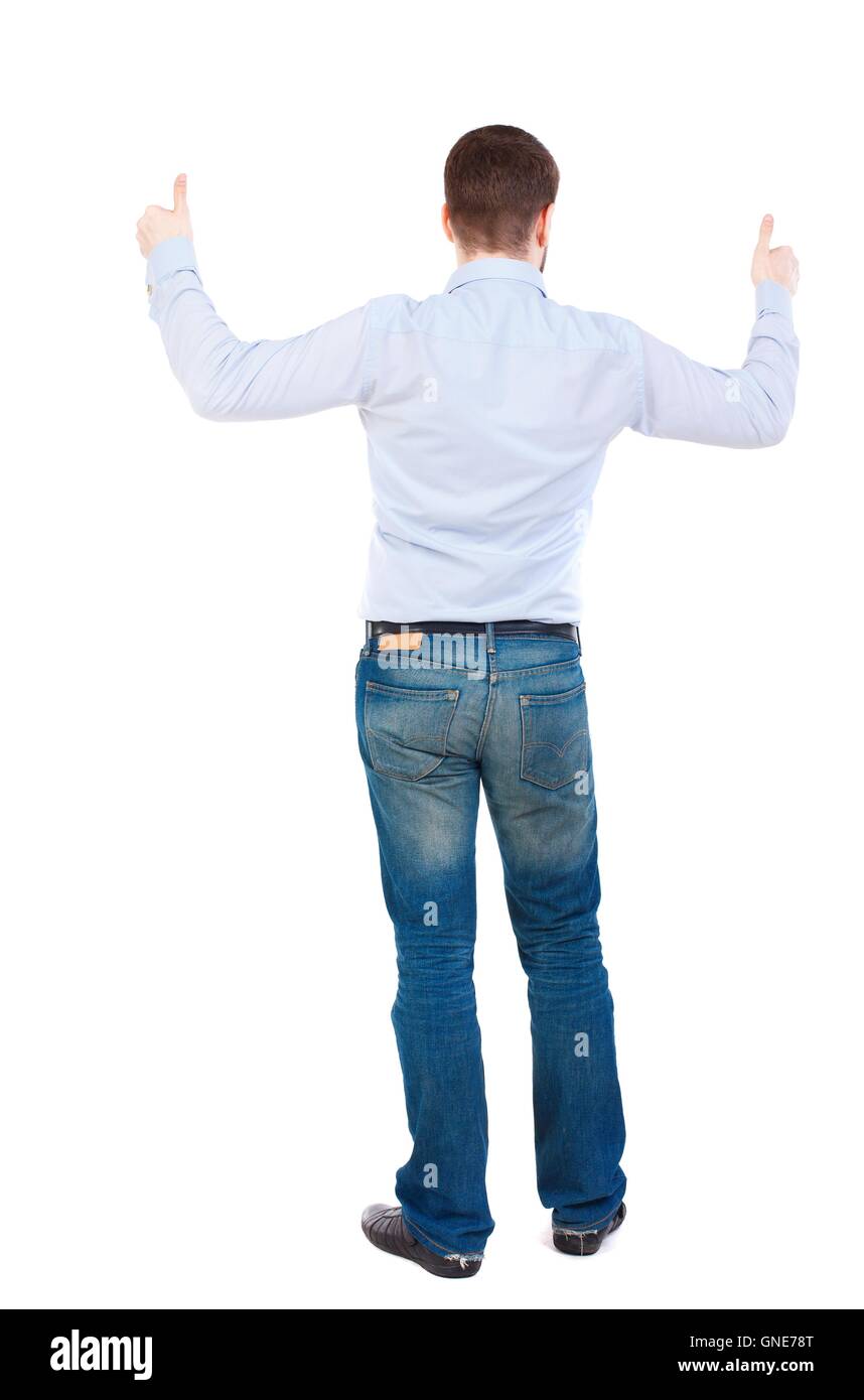 Back view of business man shows thumbs up Stock Photo - Alamy
