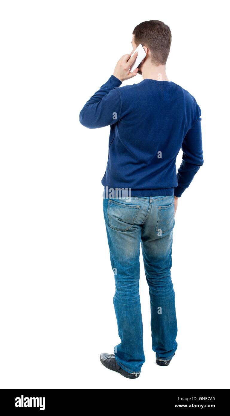 back view of business man uses mobile phone Stock Photo - Alamy