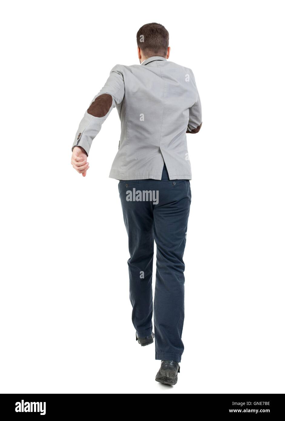 Back view of running business man Stock Photo - Alamy
