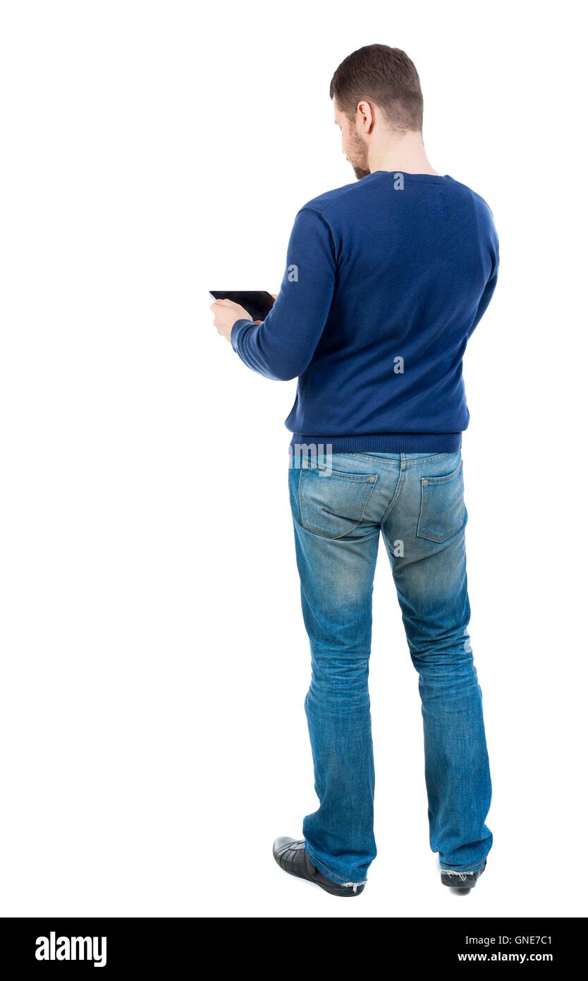 back view of business man uses mobile phone Stock Photo - Alamy