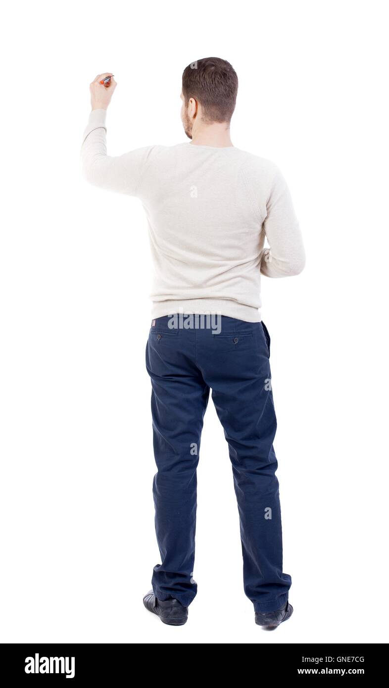 back view of writing business man Stock Photo - Alamy