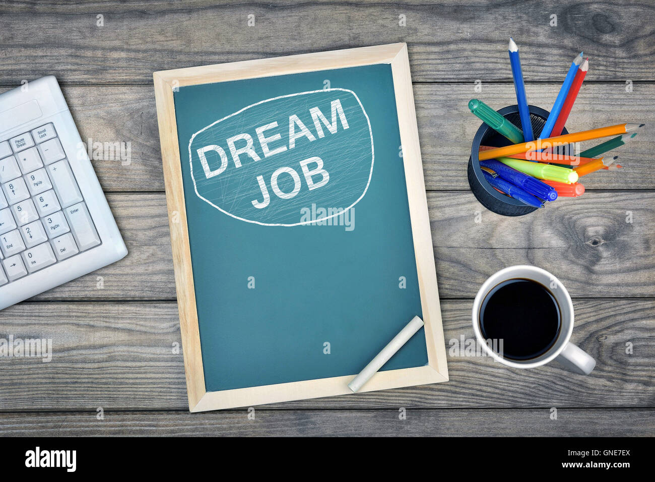 Dream Job text on school board and coffee on desk Stock Photo - Alamy