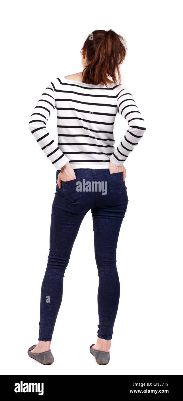 back view of standing young beautiful woman Stock Photo - Alamy