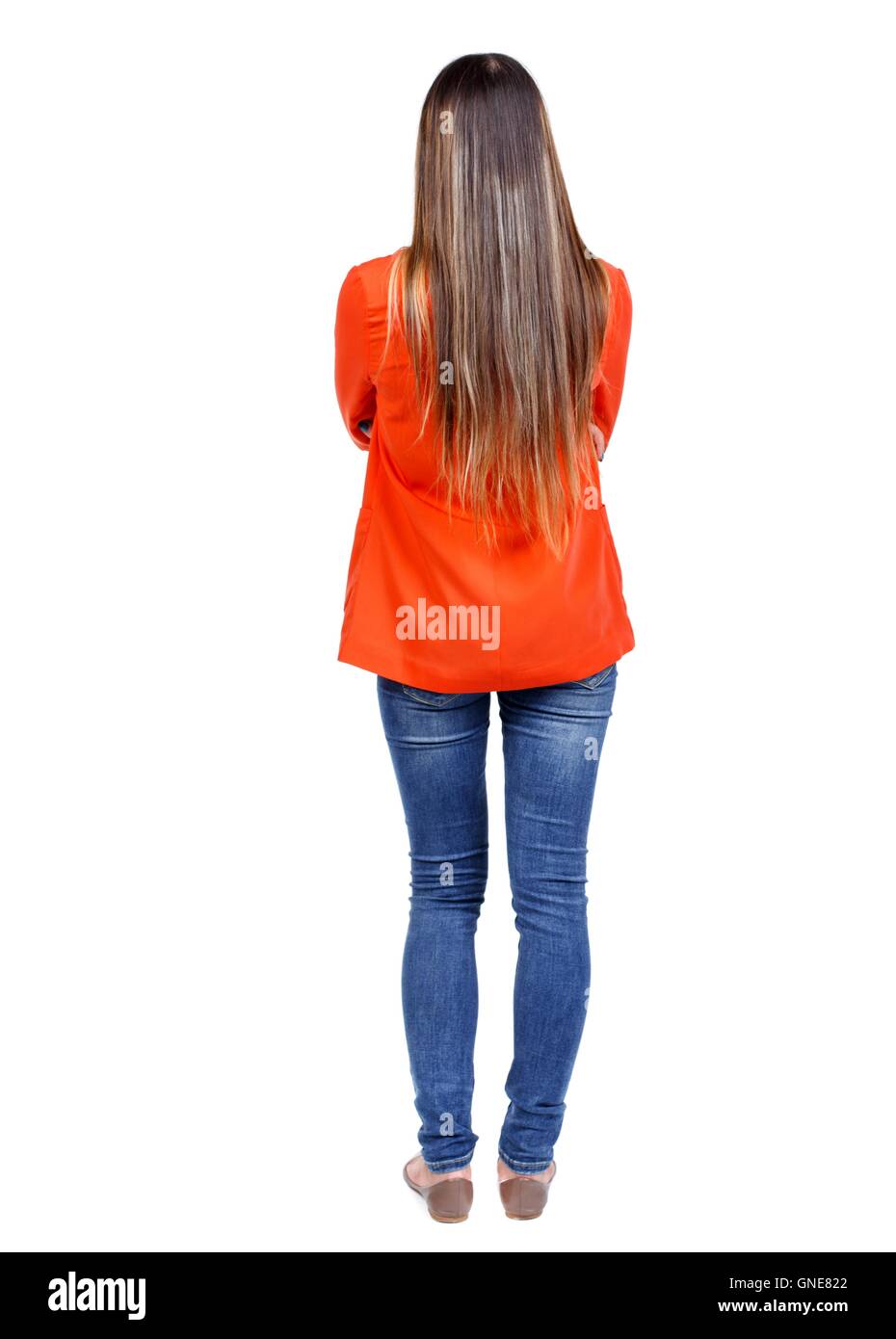 back view of standing young beautiful woman Stock Photo - Alamy