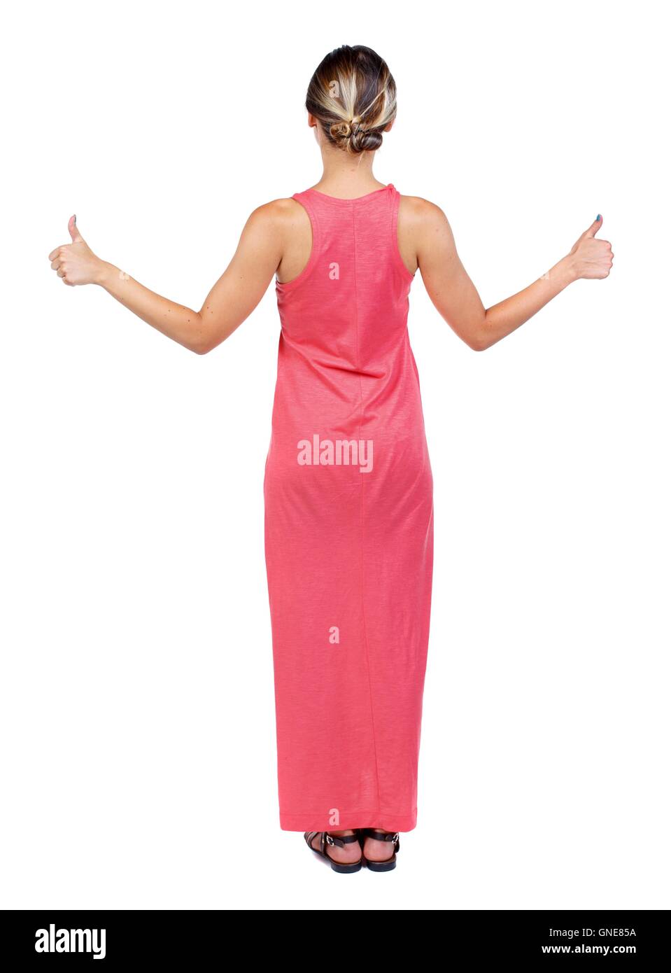 Back view of woman thumbs up Stock Photo - Alamy
