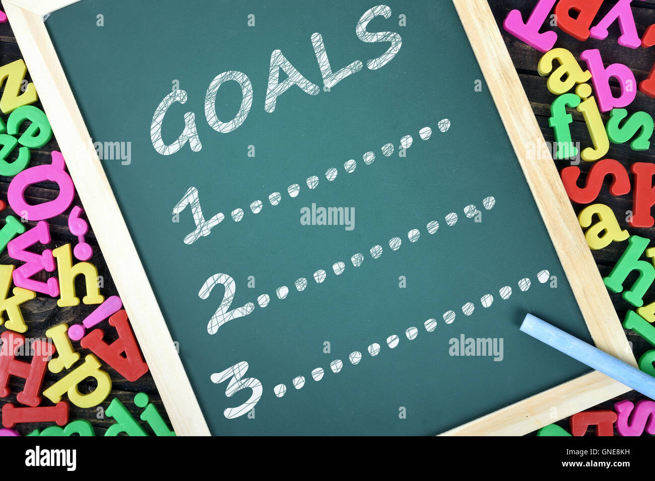 Goals list on school board and magnetic letters Stock Photo - Alamy