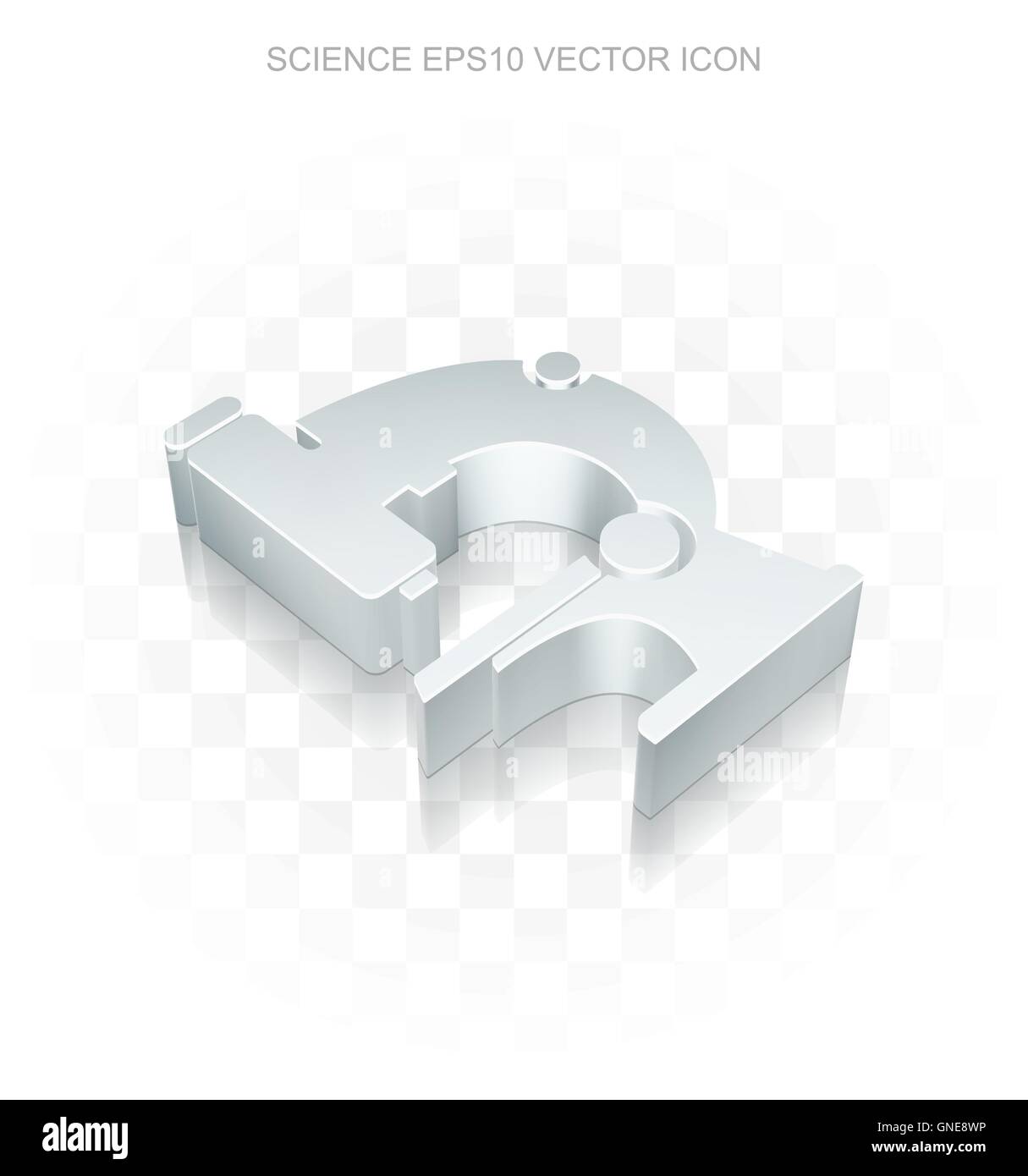 Science icon: Flat metallic 3d Microscope, transparent shadow, EPS 10 ...