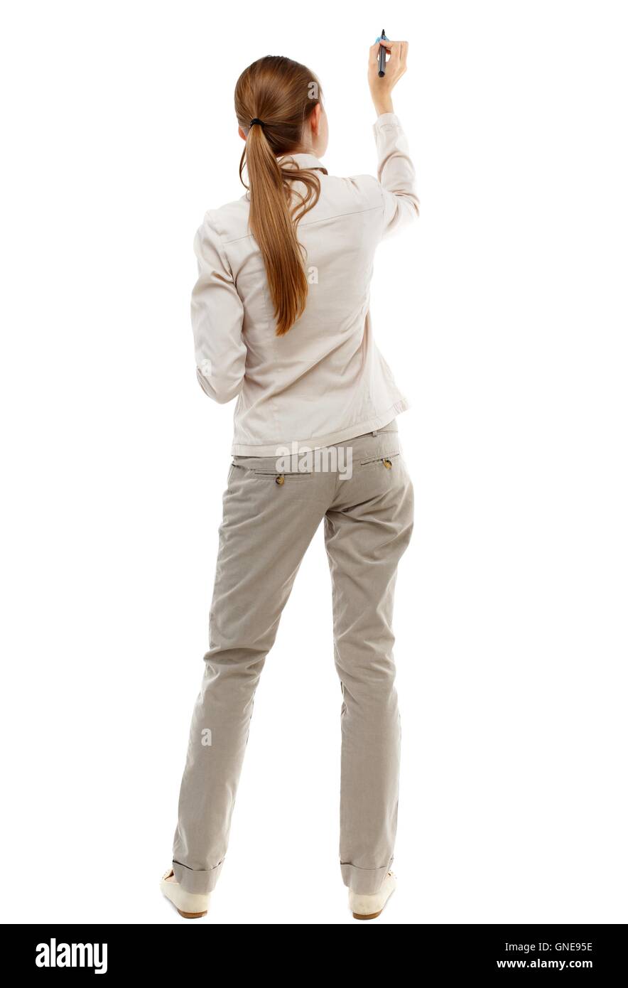 back view of writing beautiful woman Stock Photo - Alamy