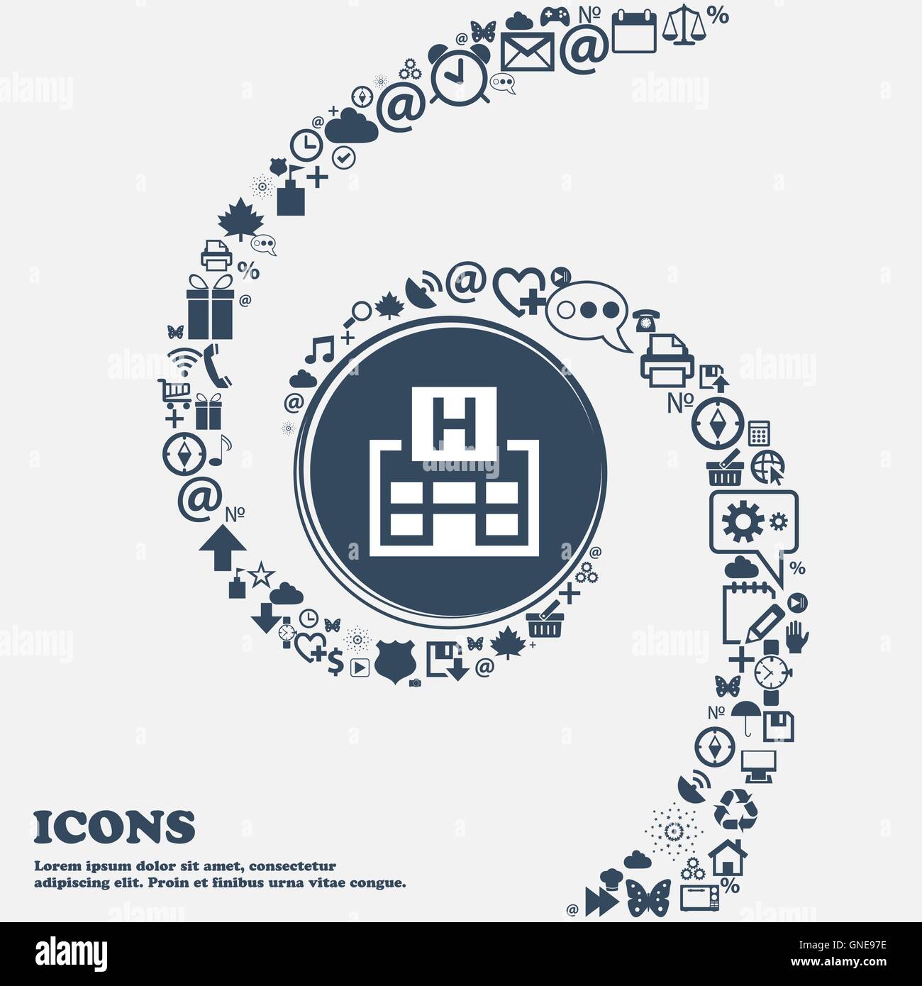 Hotkey icon sign in the center. Around the many beautiful symbols ...