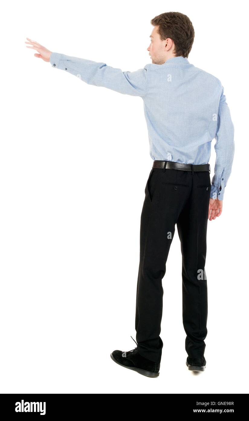 Back view of pointing business man Stock Photo - Alamy