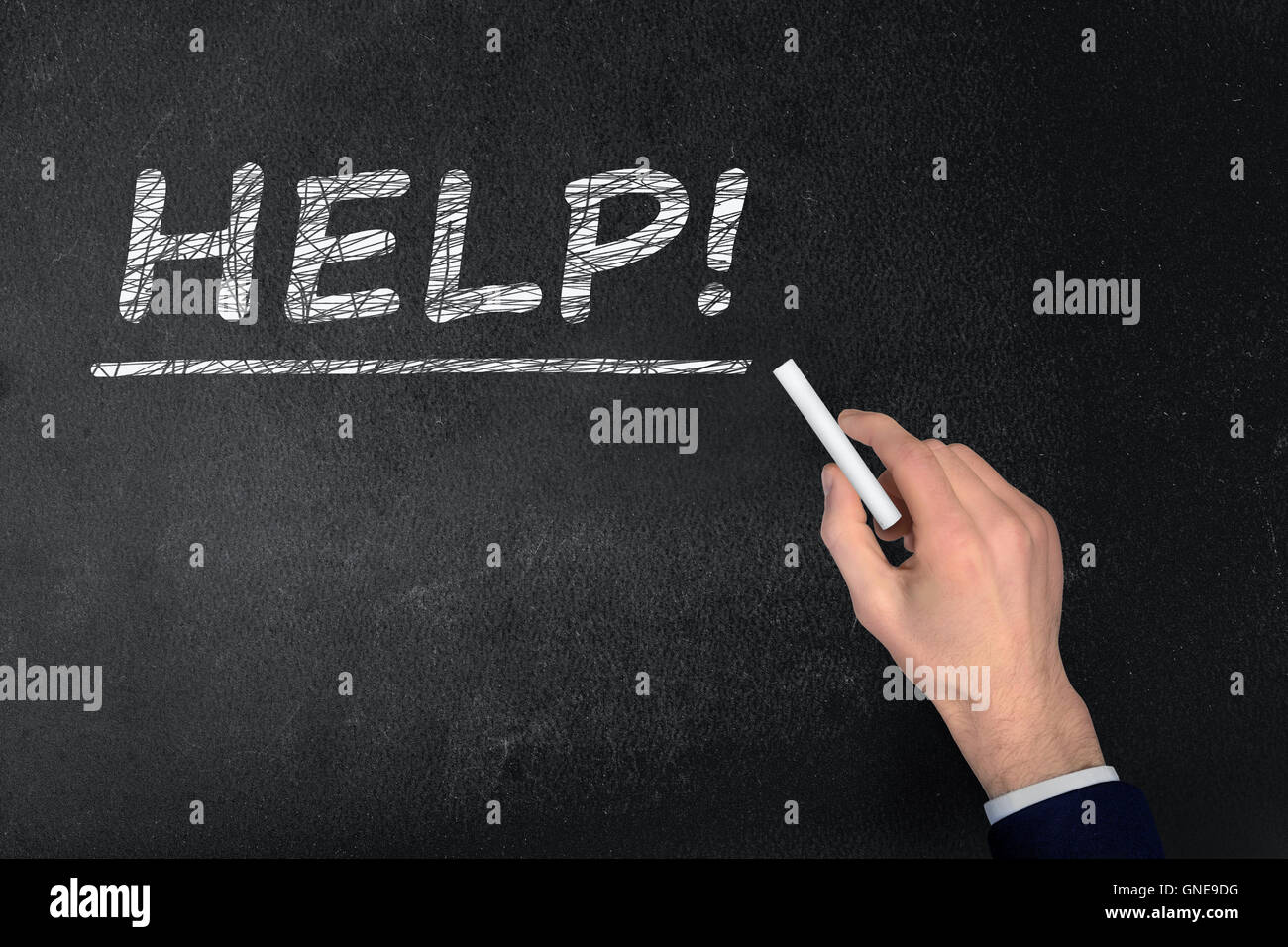 Help text write on black board Stock Photo - Alamy