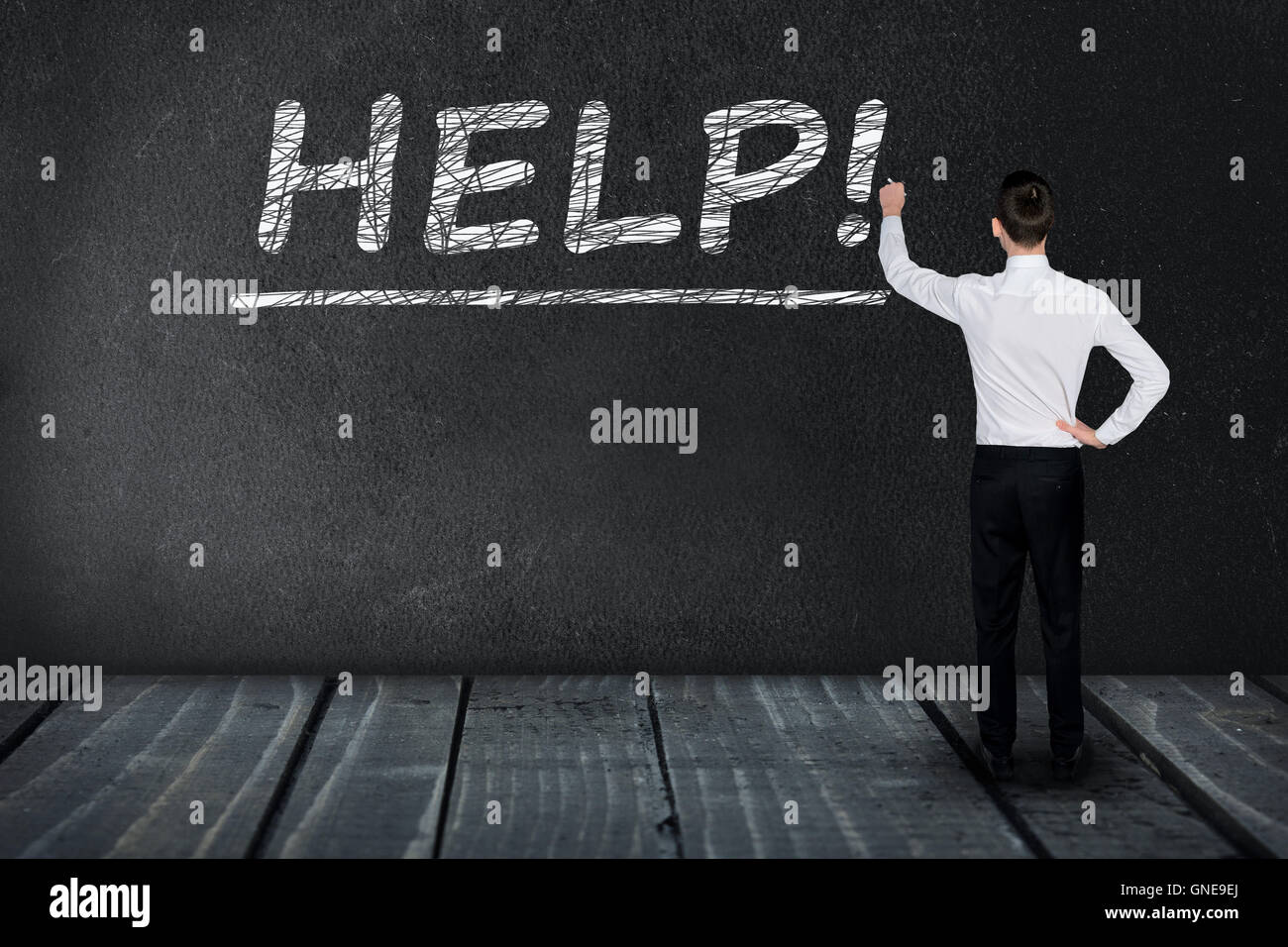 Help text write on black board Stock Photo - Alamy