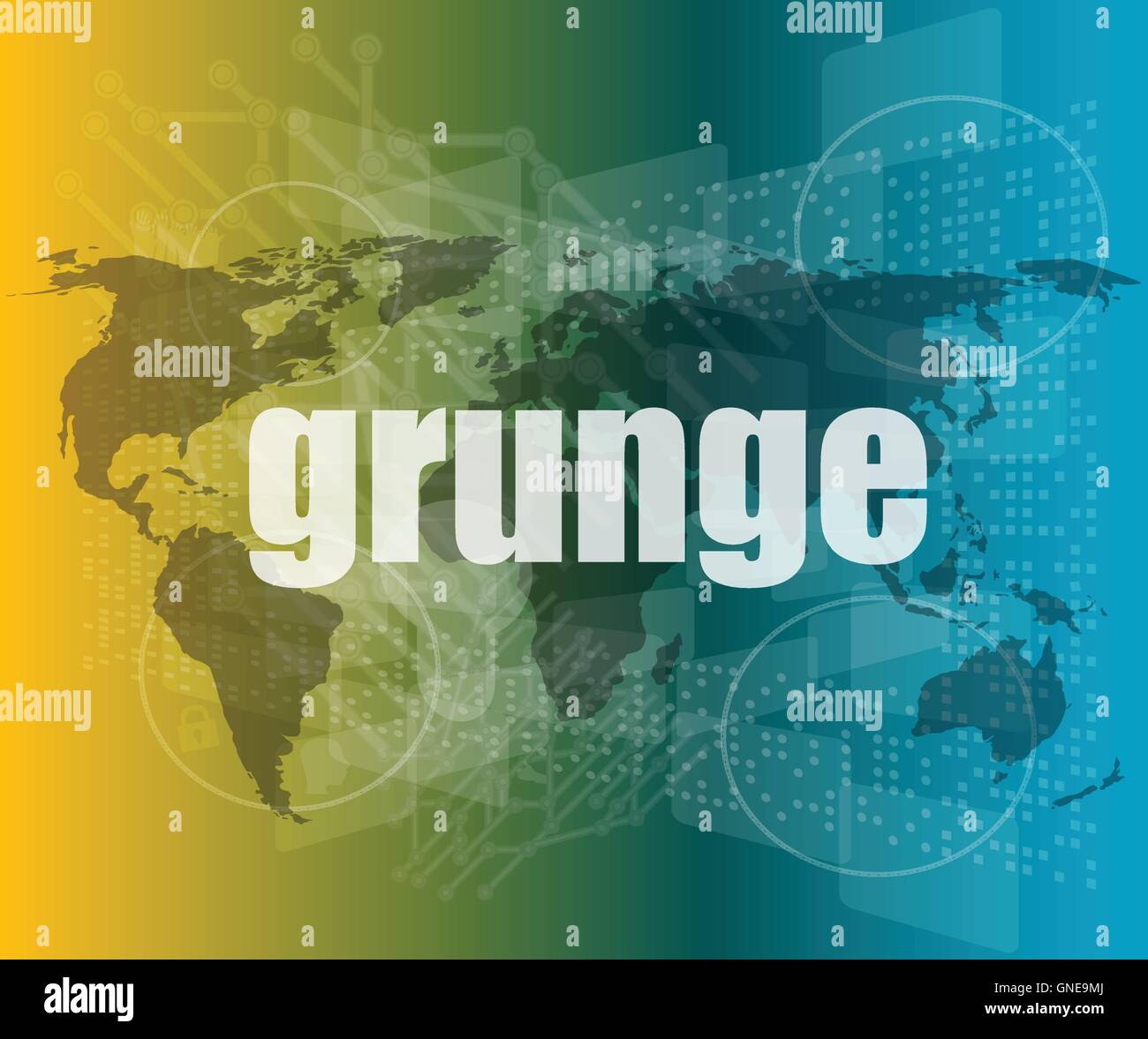 grunge words on digital touch screen interface vector quotation marks ...