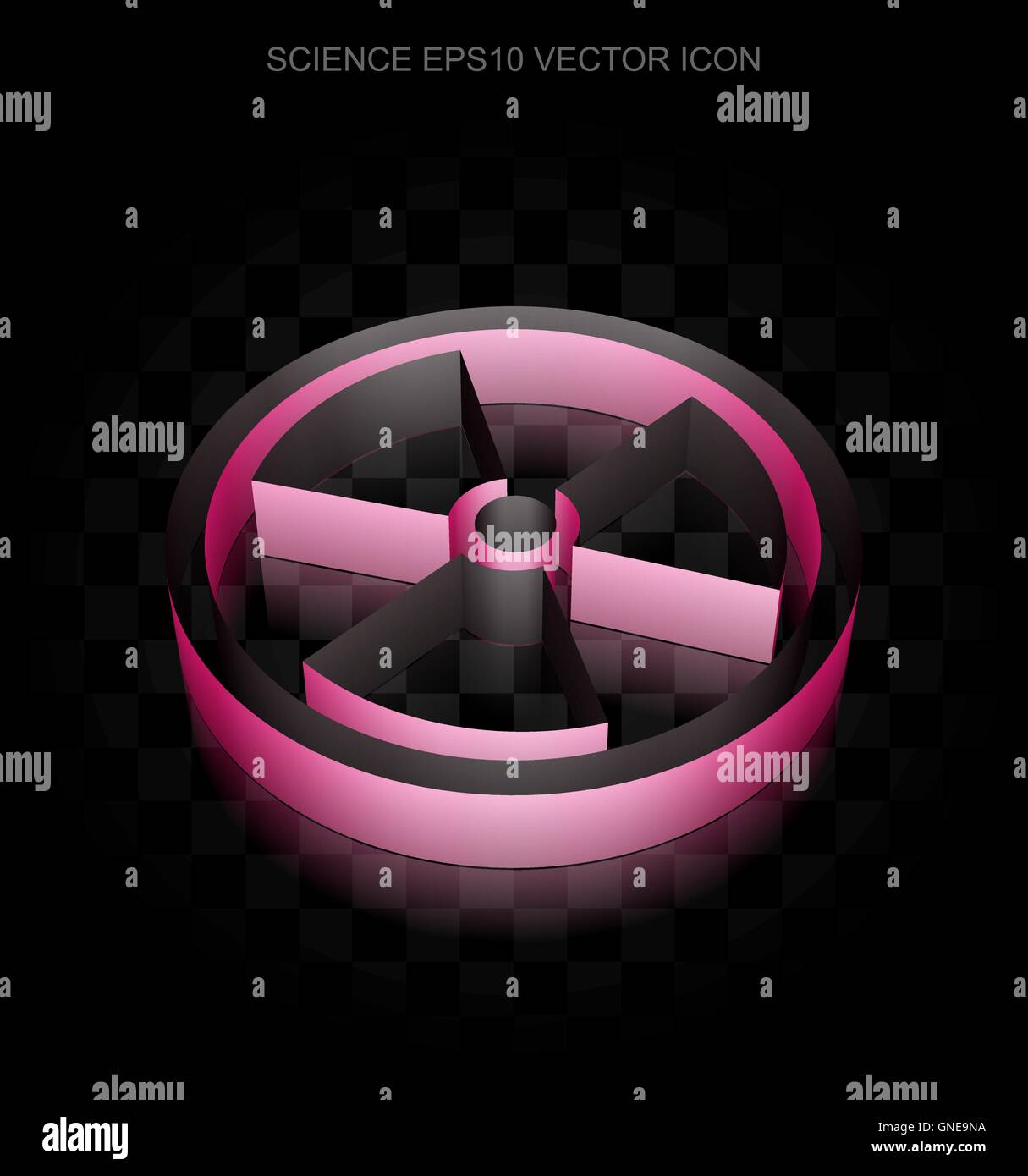 Science icon: Crimson 3d Radiation made of paper, transparent shadow ...