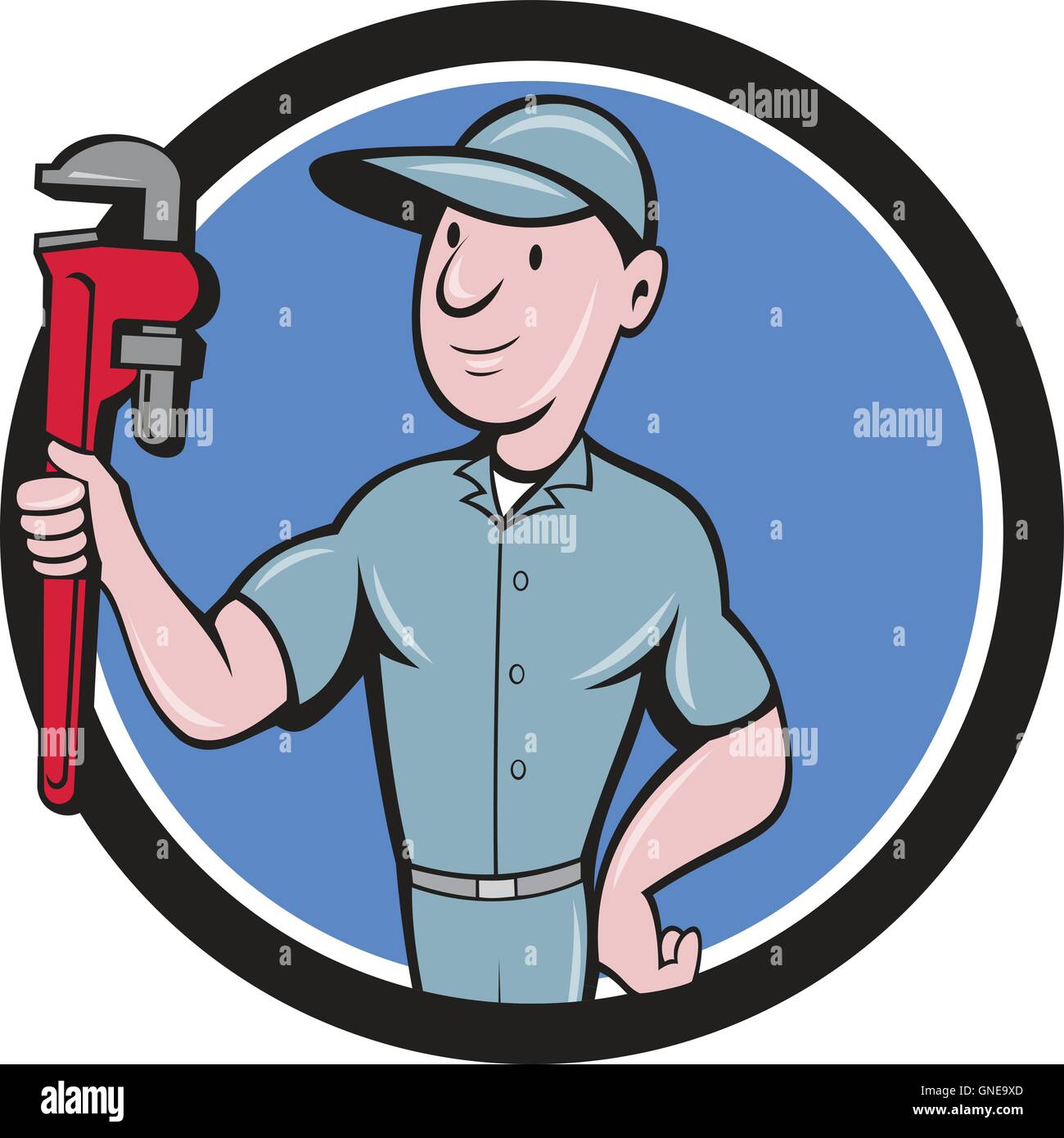 Handyman holding spanner circle Stock Vector Images - Alamy