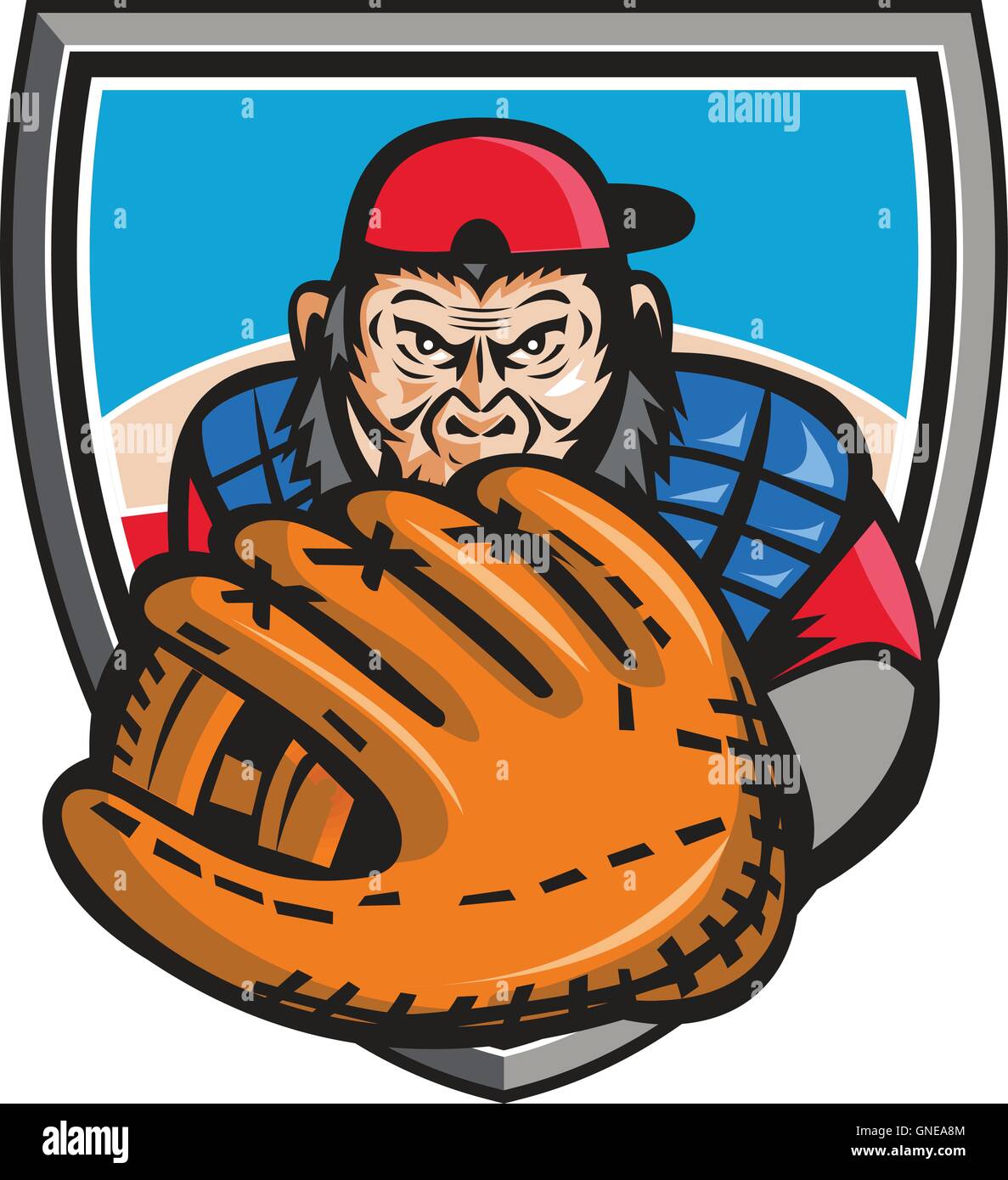 Chimpanzee Baseball Catcher Glove Shield Retro Stock Vector Image & Art ...