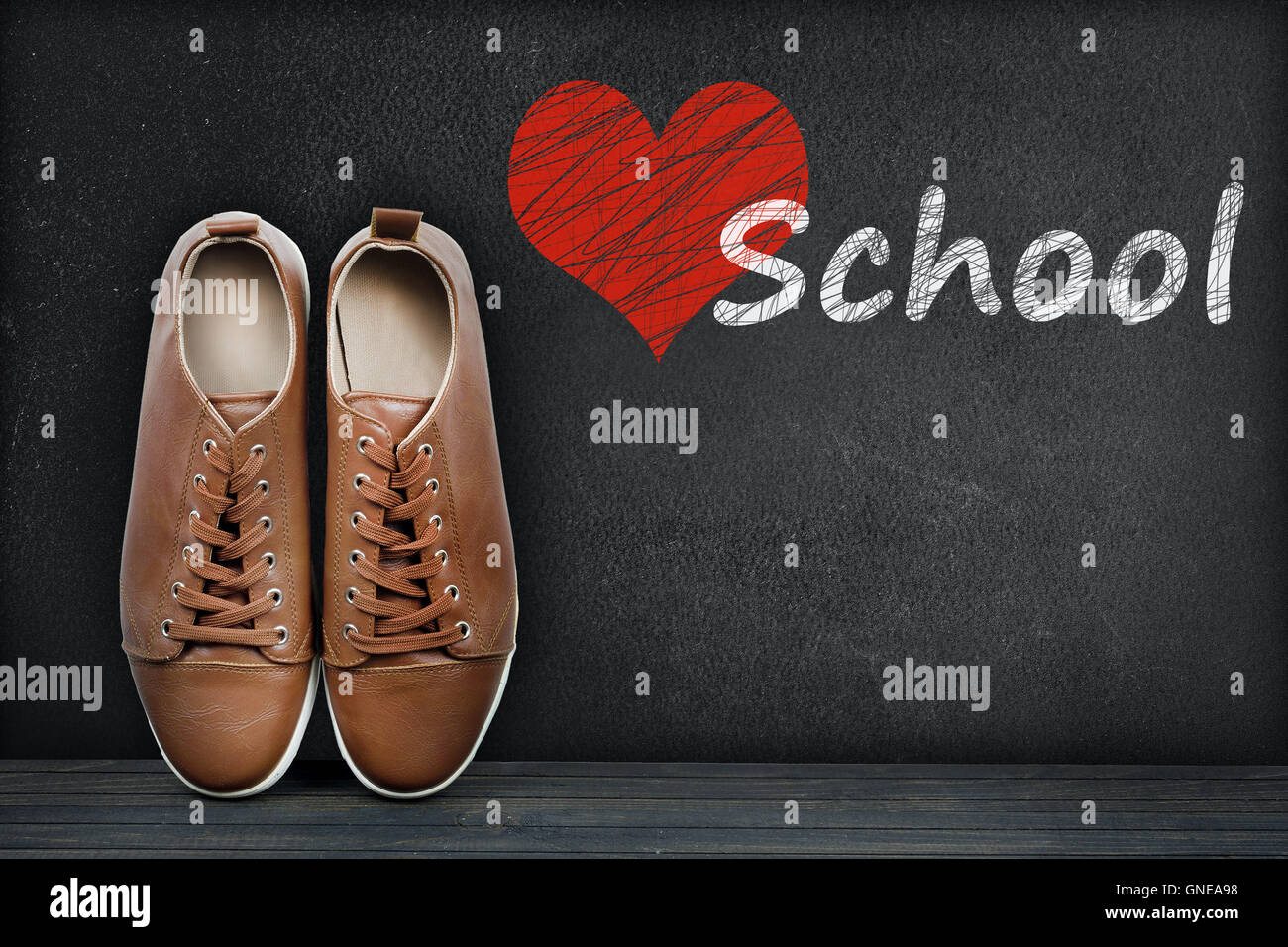 Love School text on black board and shoes Stock Photo - Alamy
