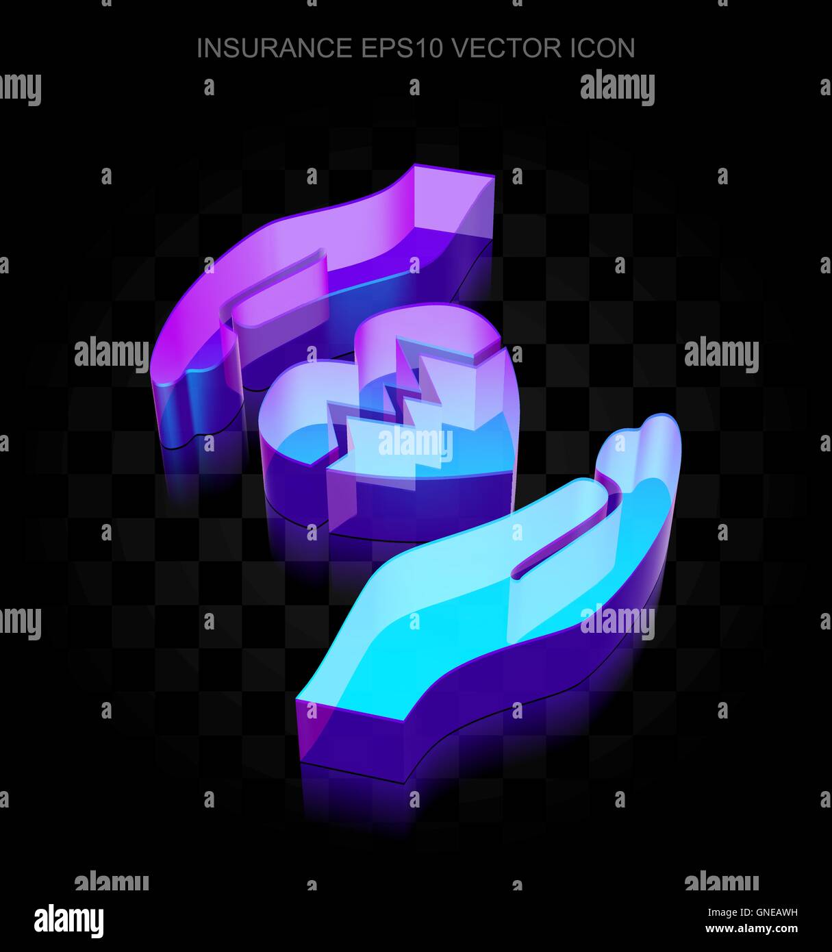 Insurance icon: 3d neon glowing Heart And Palm made of glass, EPS 10 ...