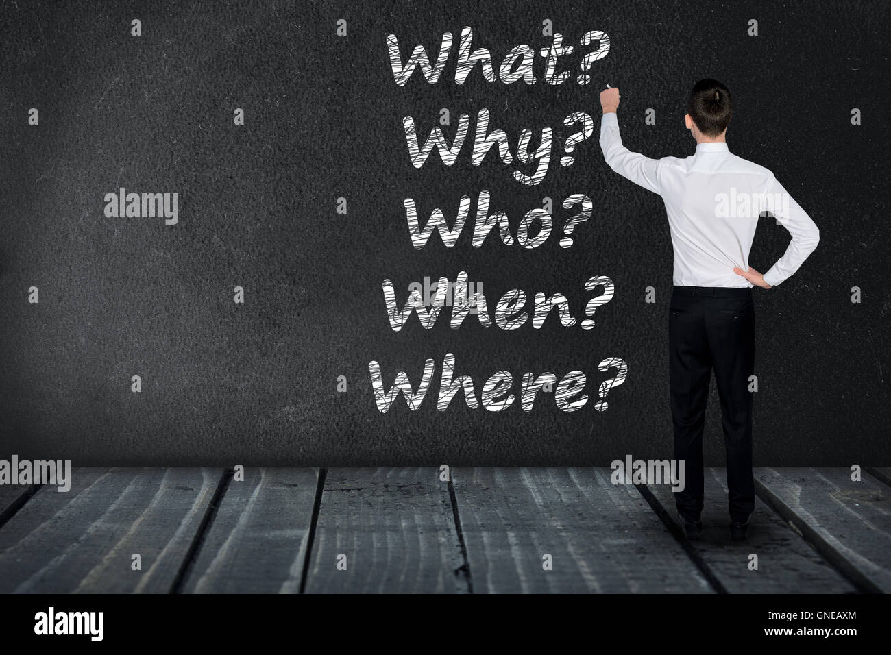 Questions group write on black board Stock Photo - Alamy